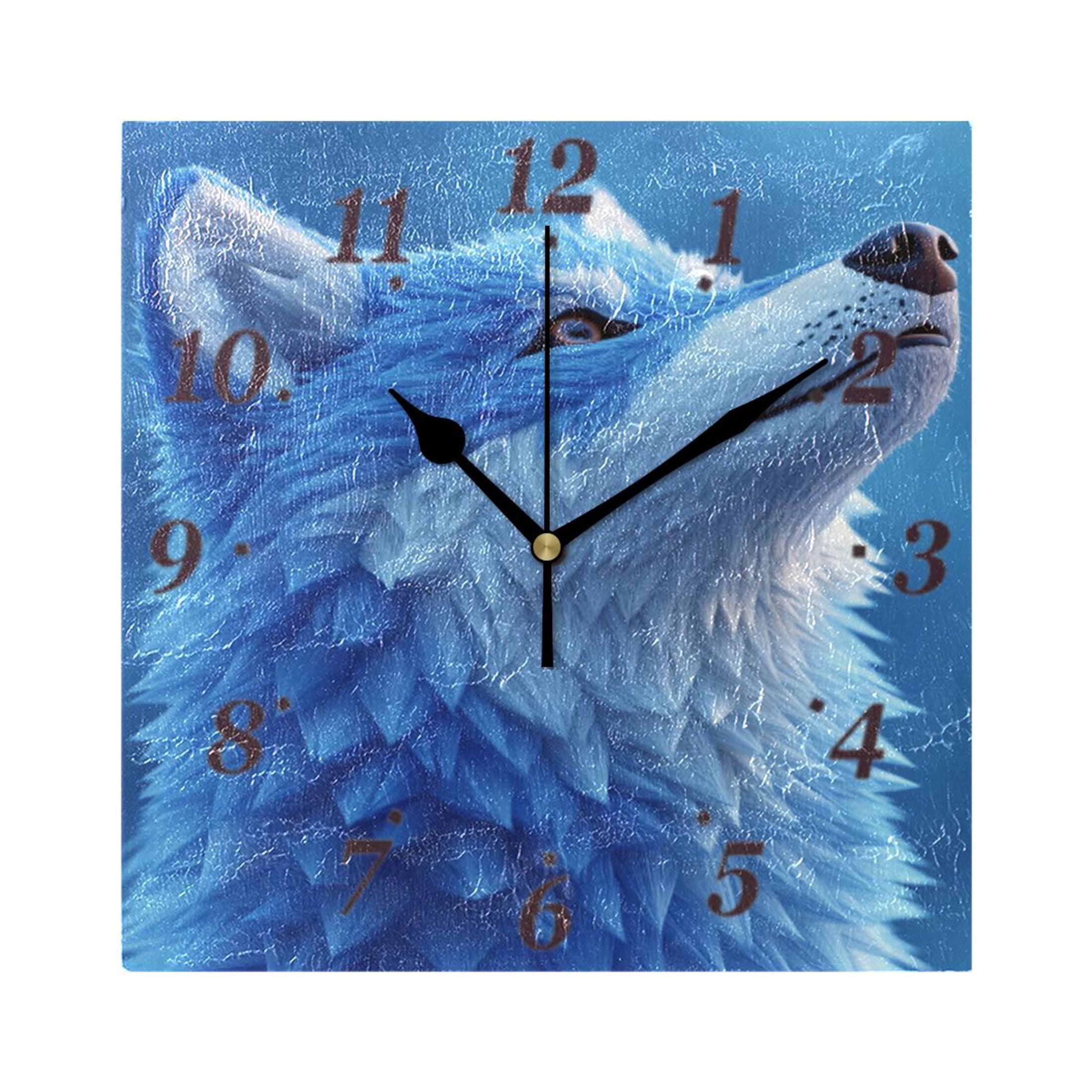 7.78in Wolf Square Wall and Table Clock Dual Use Vintage Design in ...