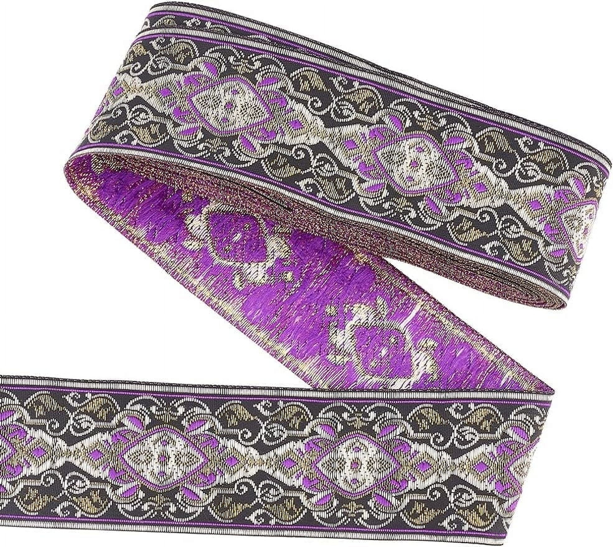 7.7Yard Black Purple Vintage Jacquard Ribbon Dark Orchid Flower Pattern ...