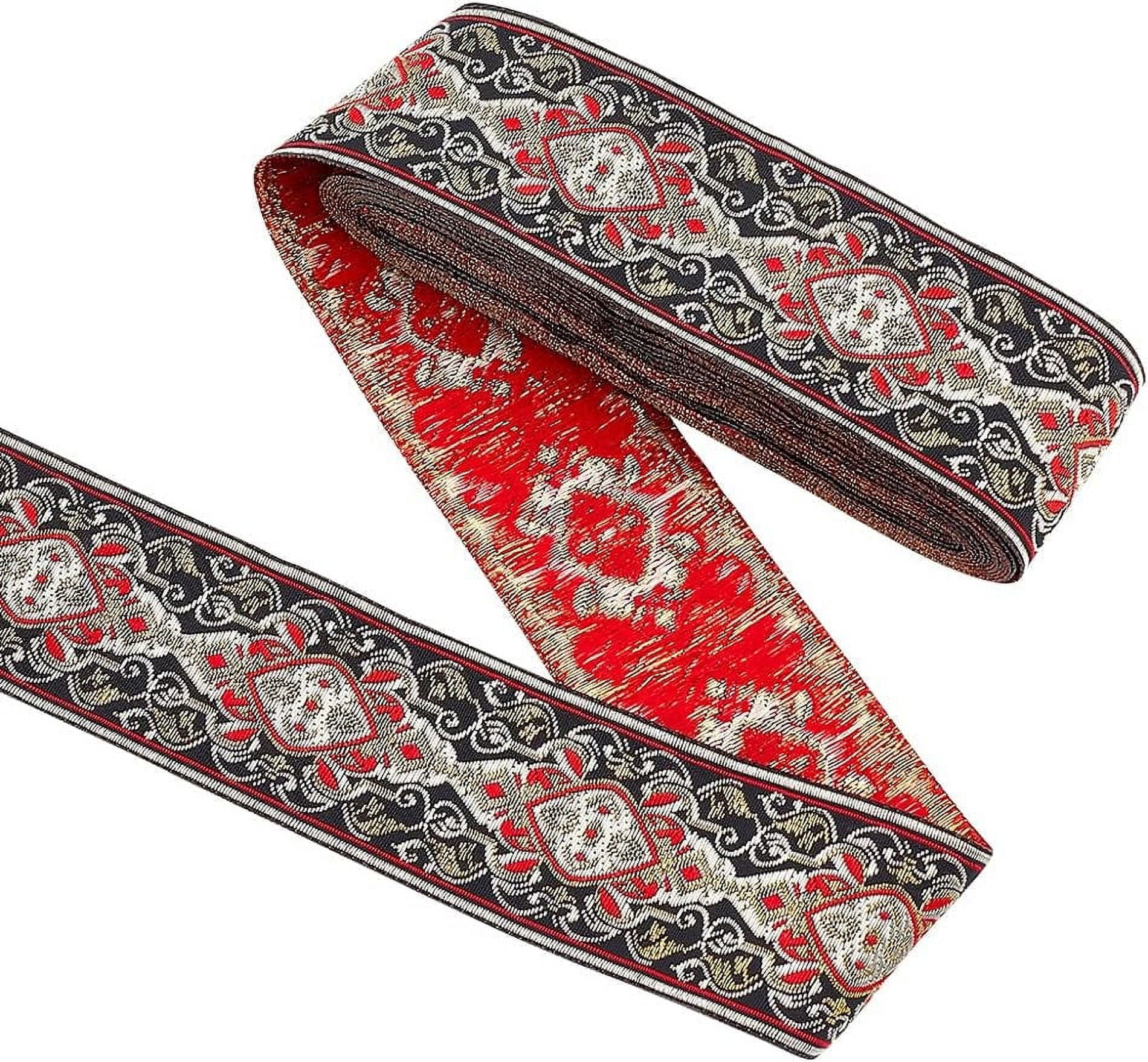 7.7Yard Red Black Vintage Jacquard Ribbon 1.9 inch Wide Floral Vine ...