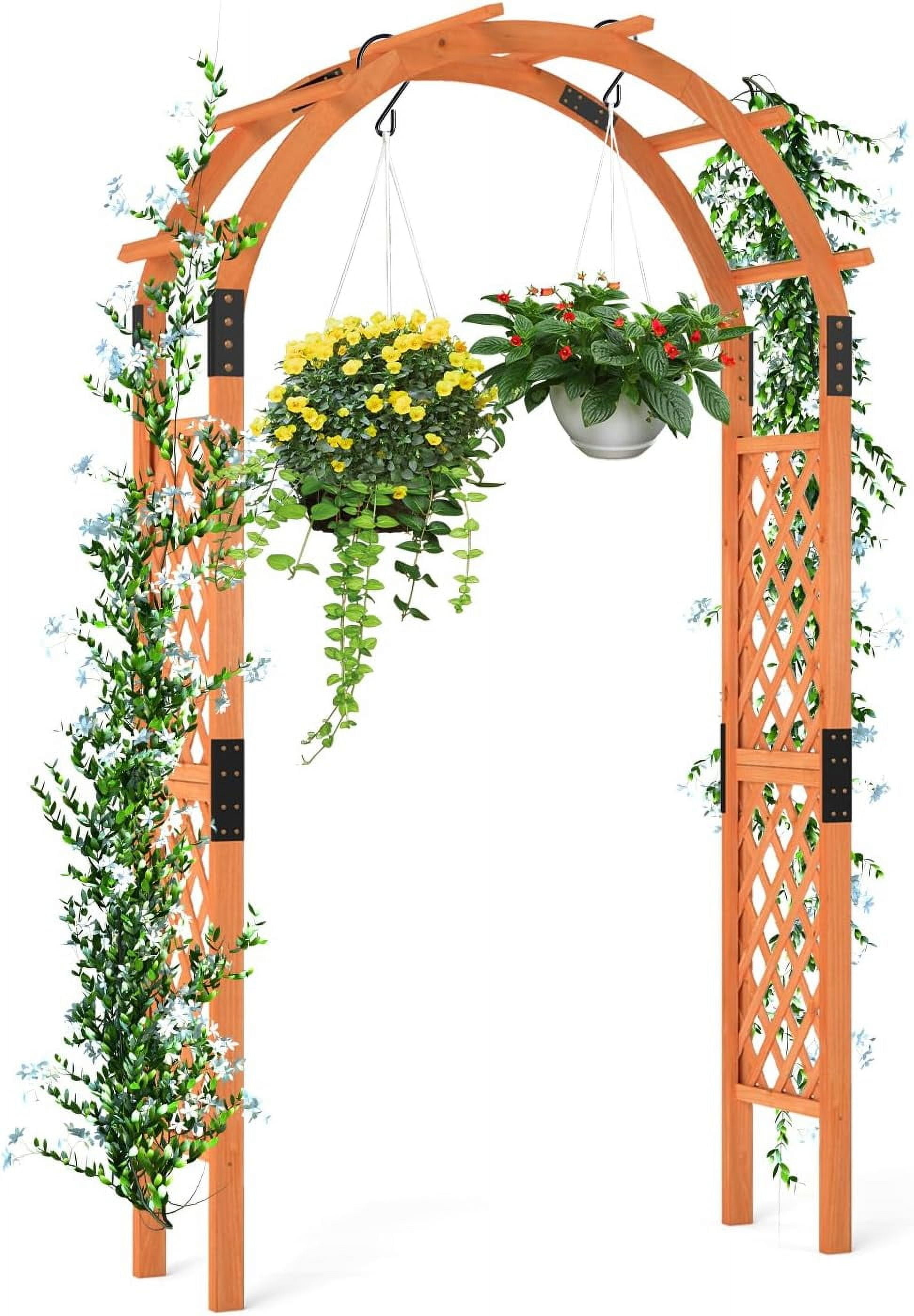 7.7ft Garden Arch, Wooden Wedding Arch with Top & Side Trellis, Garden ...