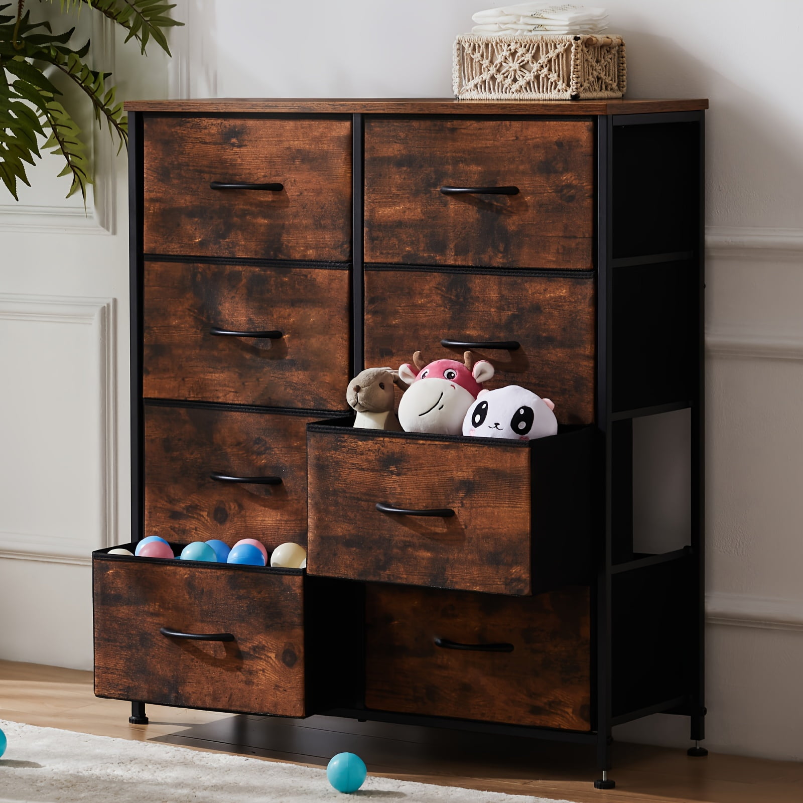 7/8/9-Drawer Fabric Storage Cabinet - Wooden Top Dressing Table - Tall ...