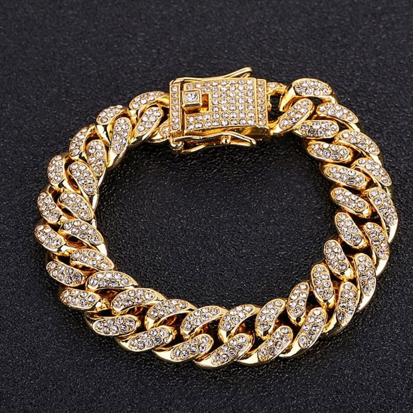 7/8/9 inch Hip Hop Cuban Link Chain Bracelets Gold Color Rhinestone ...