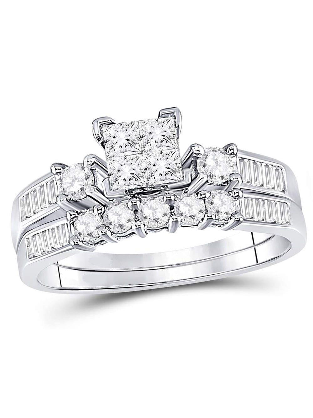 7/8 Carat (Color H-I, I1-I2) Princess Cut Diamond Engagement Ring ...