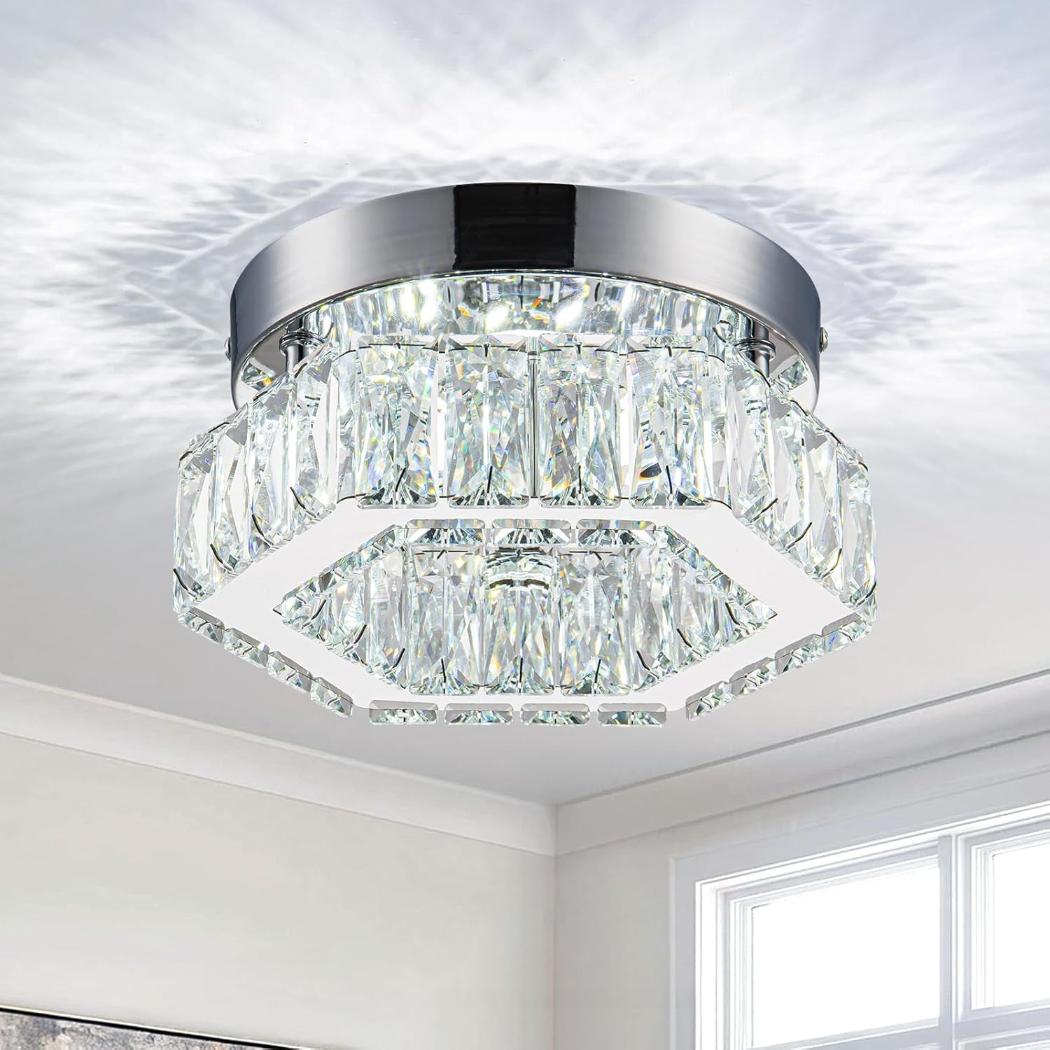 7.8" Ceiling Light Fixture, Mini Hexagonal Chandeliers 6500K Cool White ...