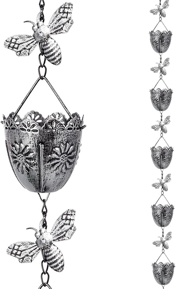7.8 FT Rain Chain, Metal Rain Gutter Chains with 10 Cups & Detachable ...