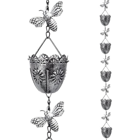 7.8 FT Rain Chain, Metal Rain Gutter Chains with 10 Cups & Detachable ...