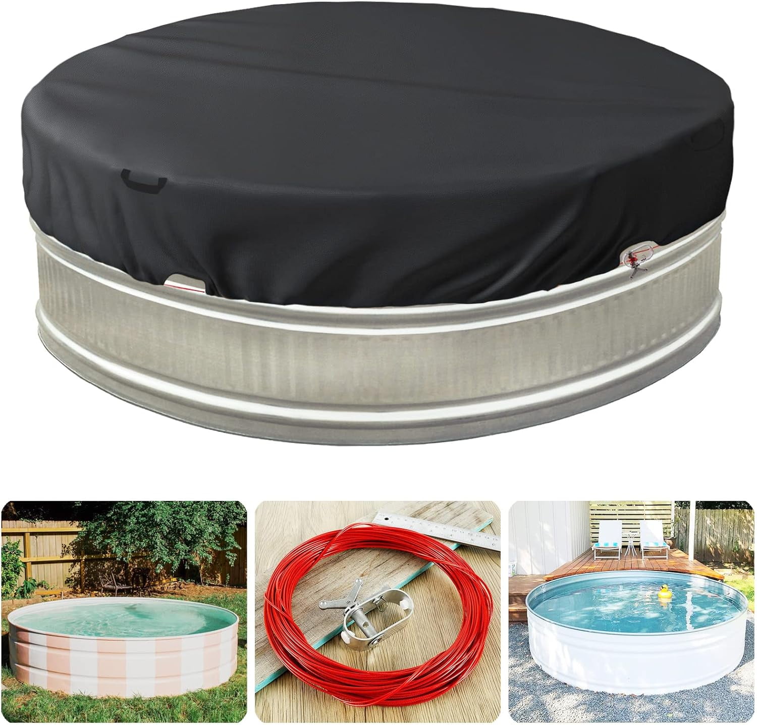 7-8 Ft Steel Round Stock Tank Pool Cover,Upgraded with Wire Rope ...