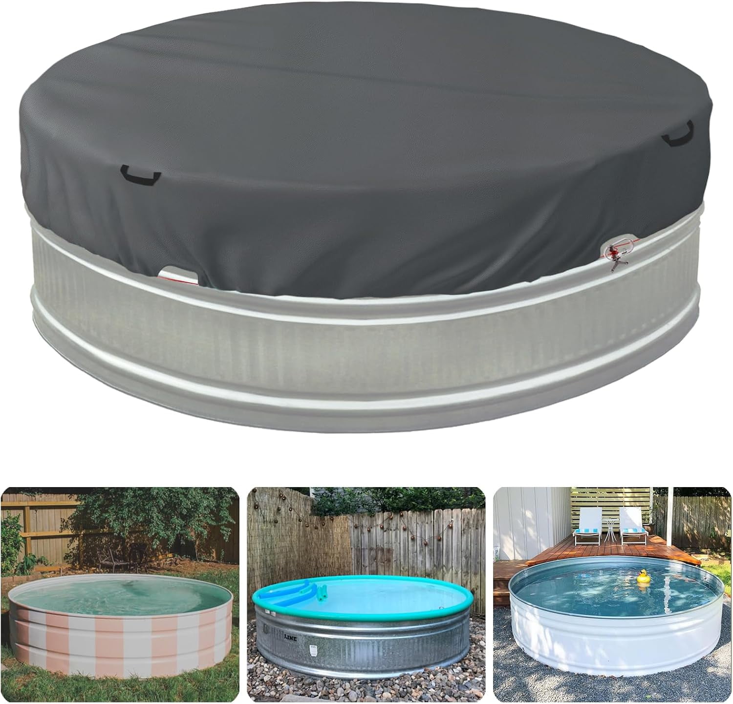 7-8 Ft Steel Round Stock Tank Pool Cover,Upgraded with Wire Rope ...