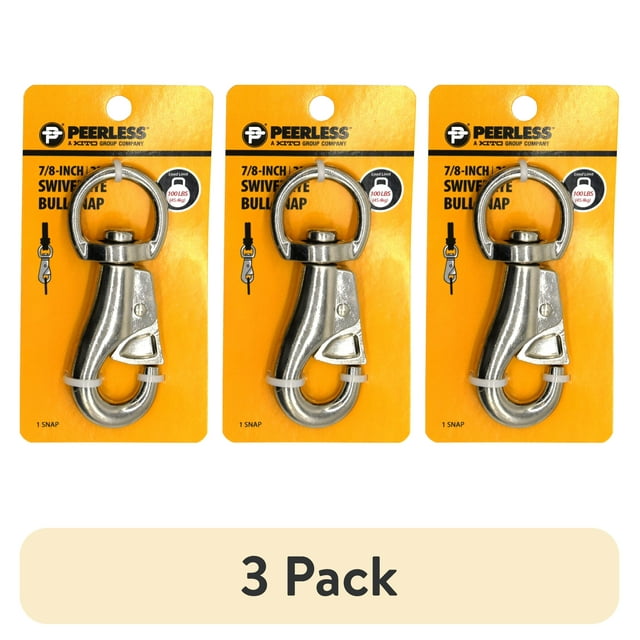 (3 pack) 7/8" Heavy Duty Swivel Eye Bull Snap, Nickel Plated, Peerless ...