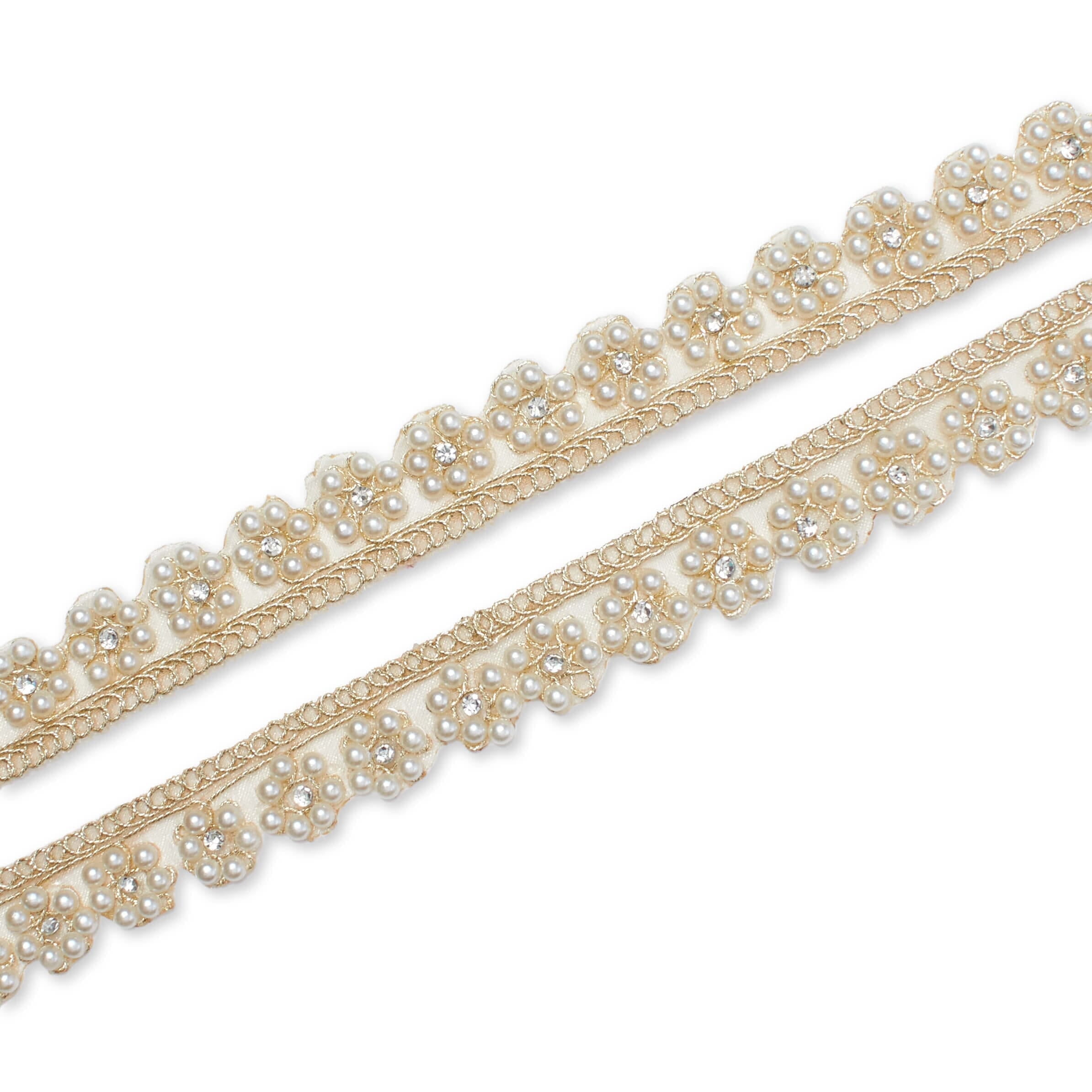 7/8 Inch Floral Beaded Rhinestone Corded Mesh Trim By The Yard for ...