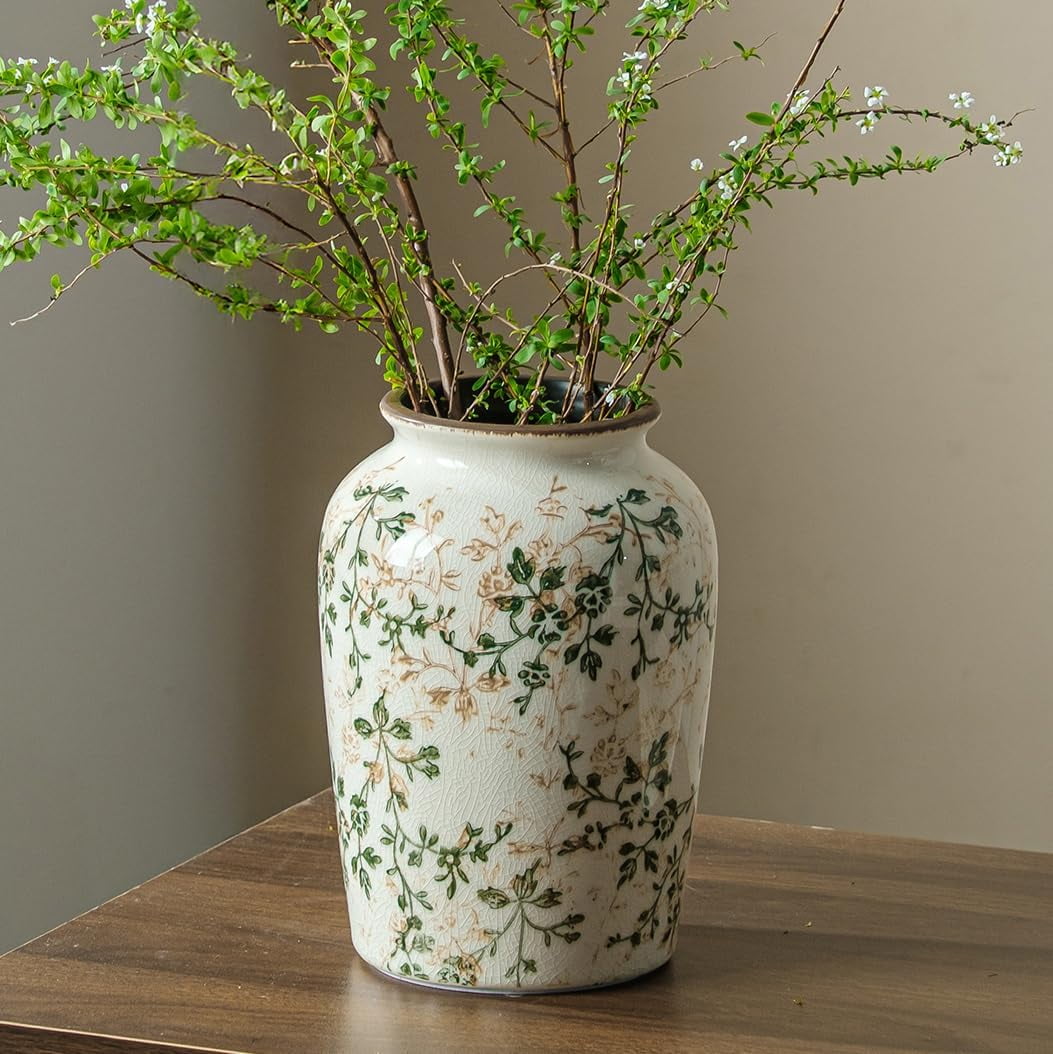 7.8 Inch Green Rustic Farmhouse Ceramic Flower Vase, Vintage Tuscan ...