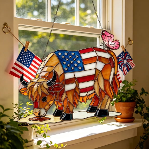 7.8 Inch Independence Day Cow Window Hanging Patriotic Acrylic ...