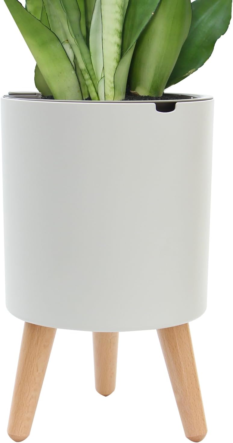 7.8 Inch Planter Pot with Solid Wood Legs, Self Watering Planter Pots ...