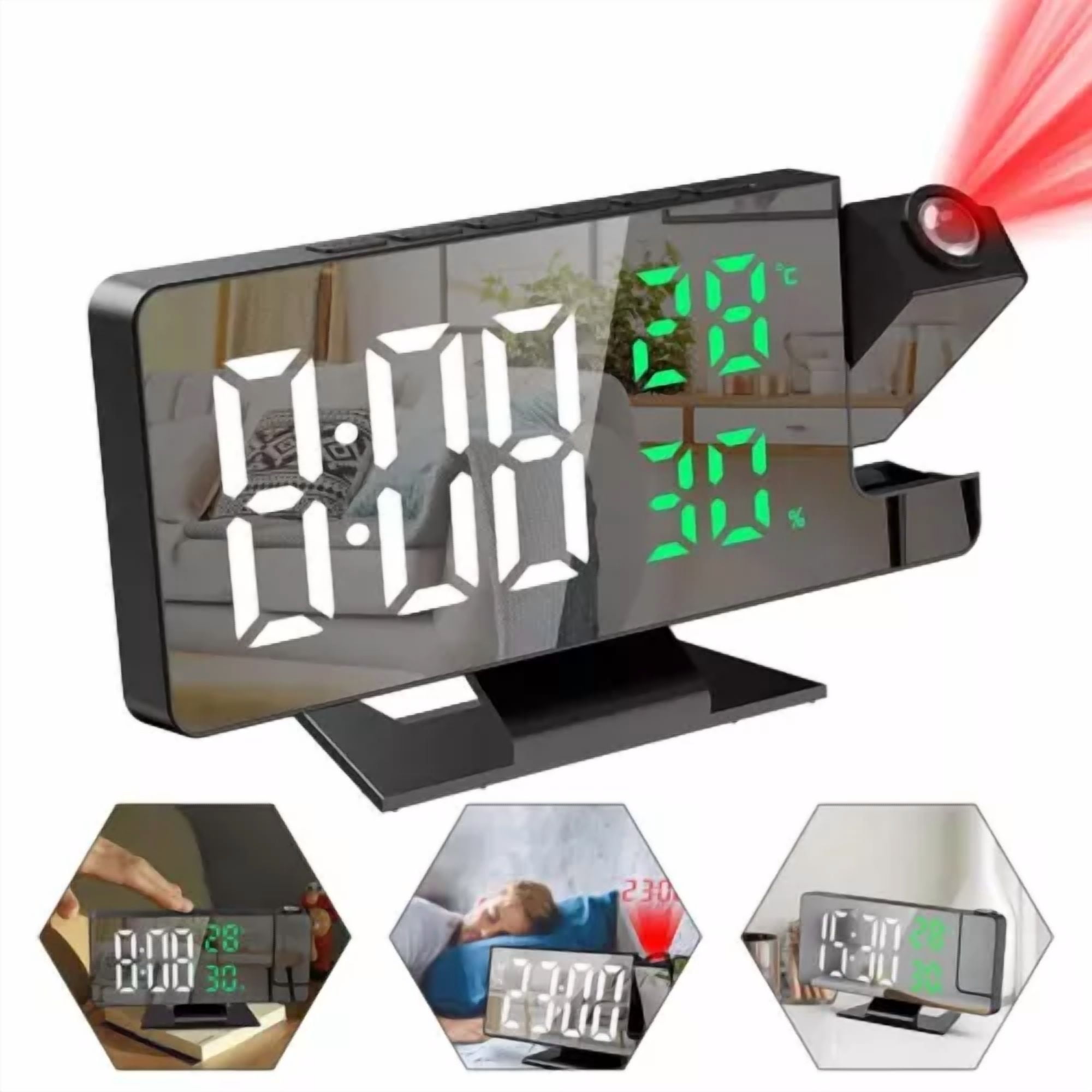 7.8" Led Digital Projection Dual Alarm Clock Snooze Timer Monitor Usb ...