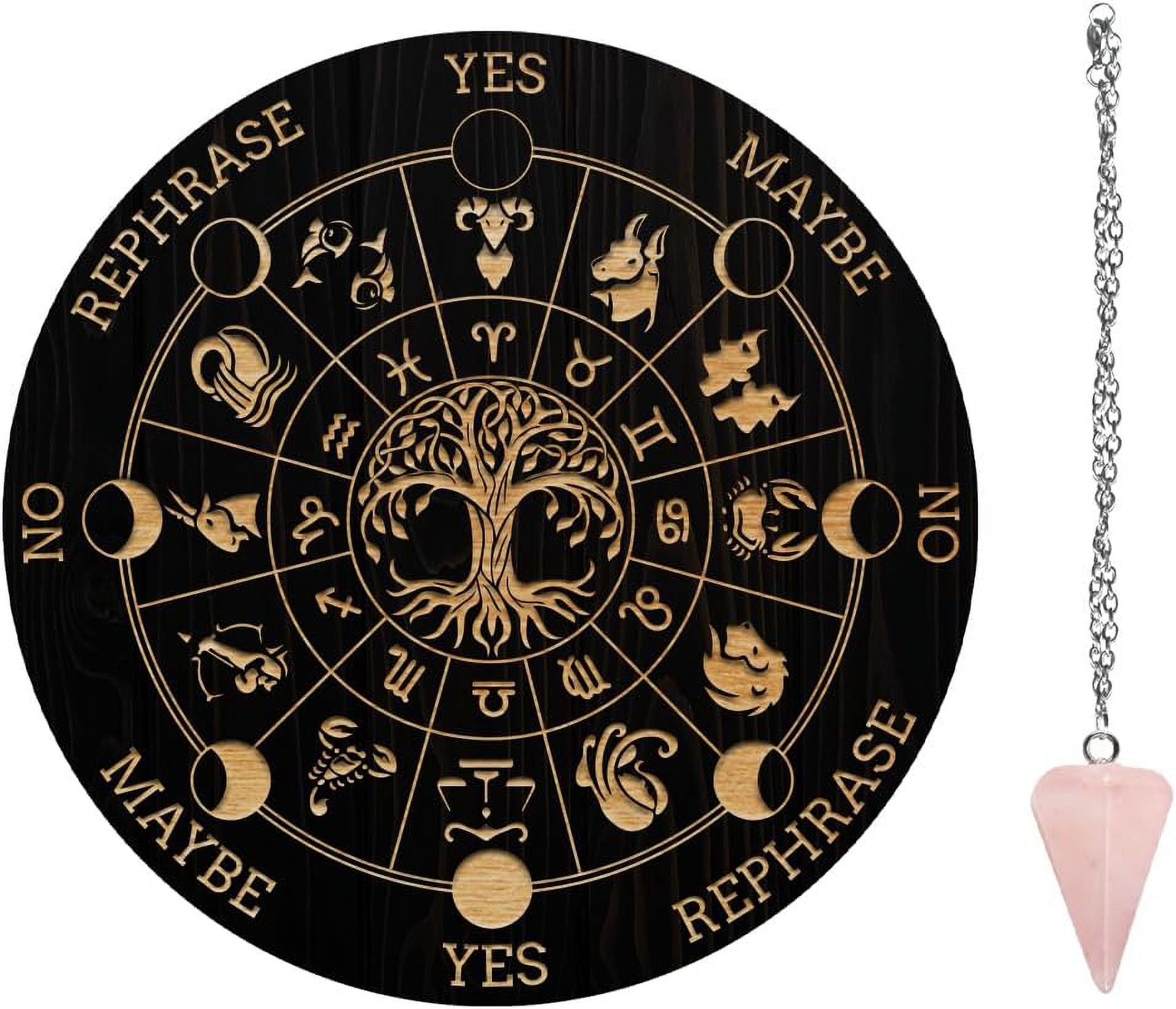 7.8" Pendulum Board Wooden Dowsing Planchette with Rose Quartz Dowsing ...