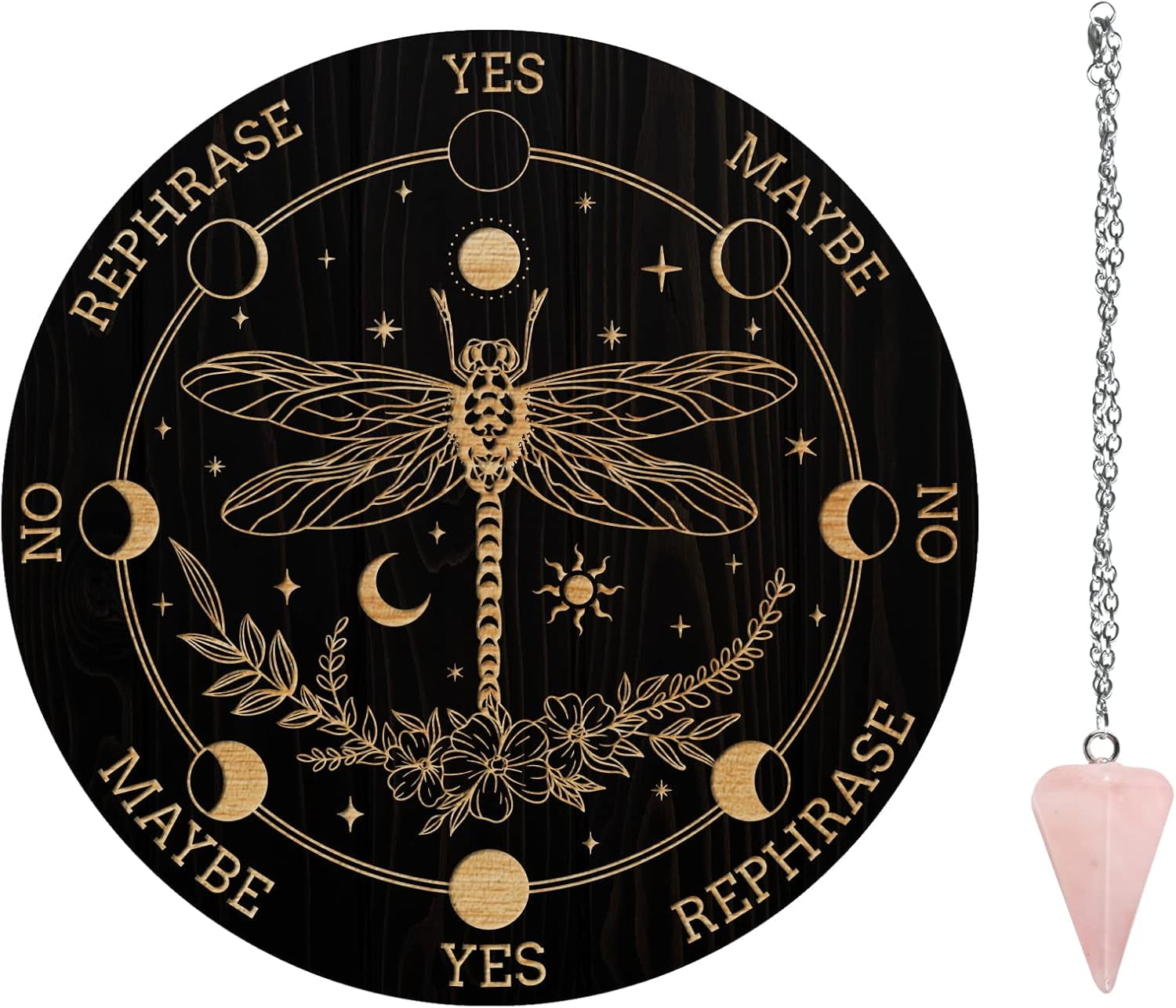7.8" Pendulum Board Wooden Dowsing Planchette with Rose Quartz Dowsing ...
