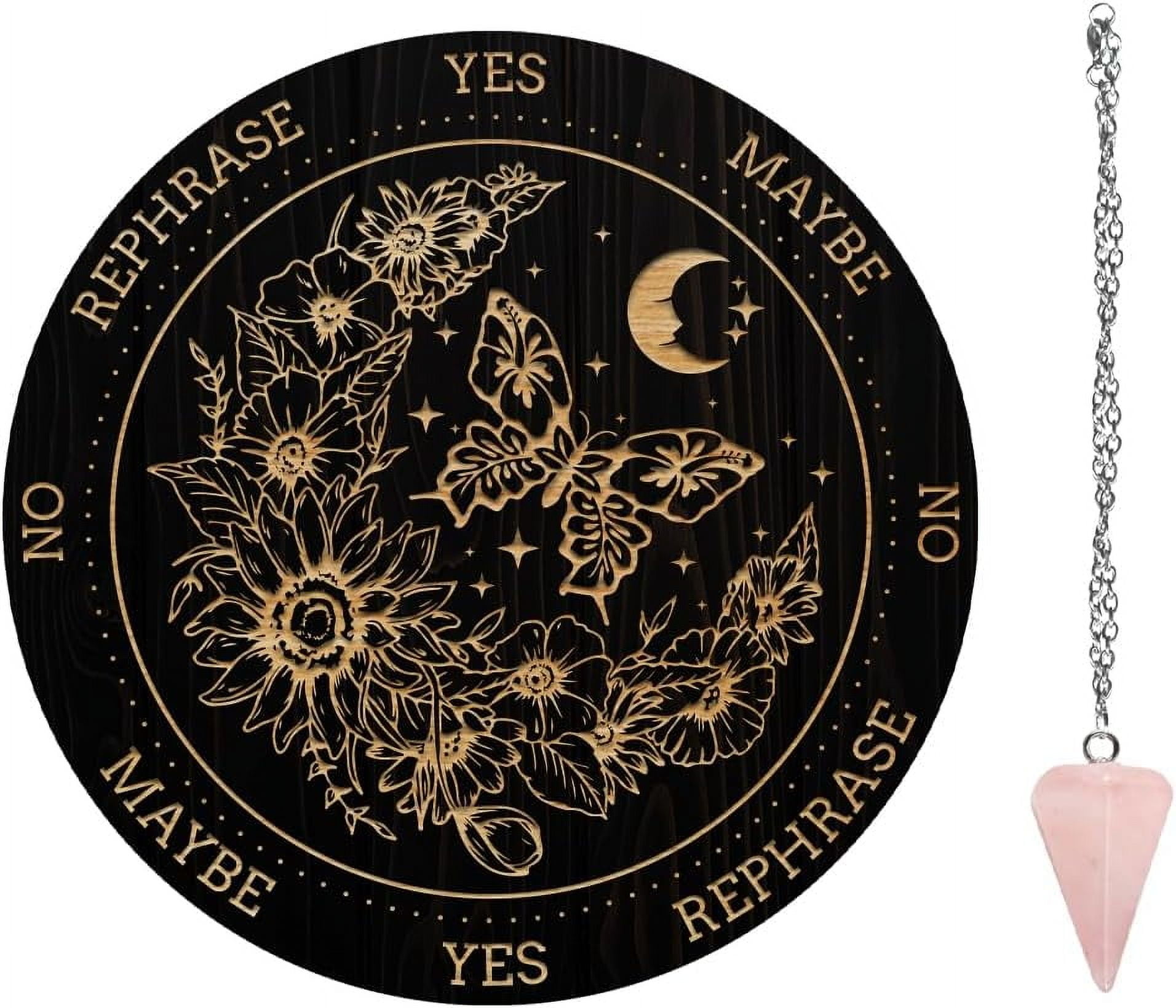7.8" Pendulum Board Wooden Dowsing Planchette with Rose Quartz Dowsing ...