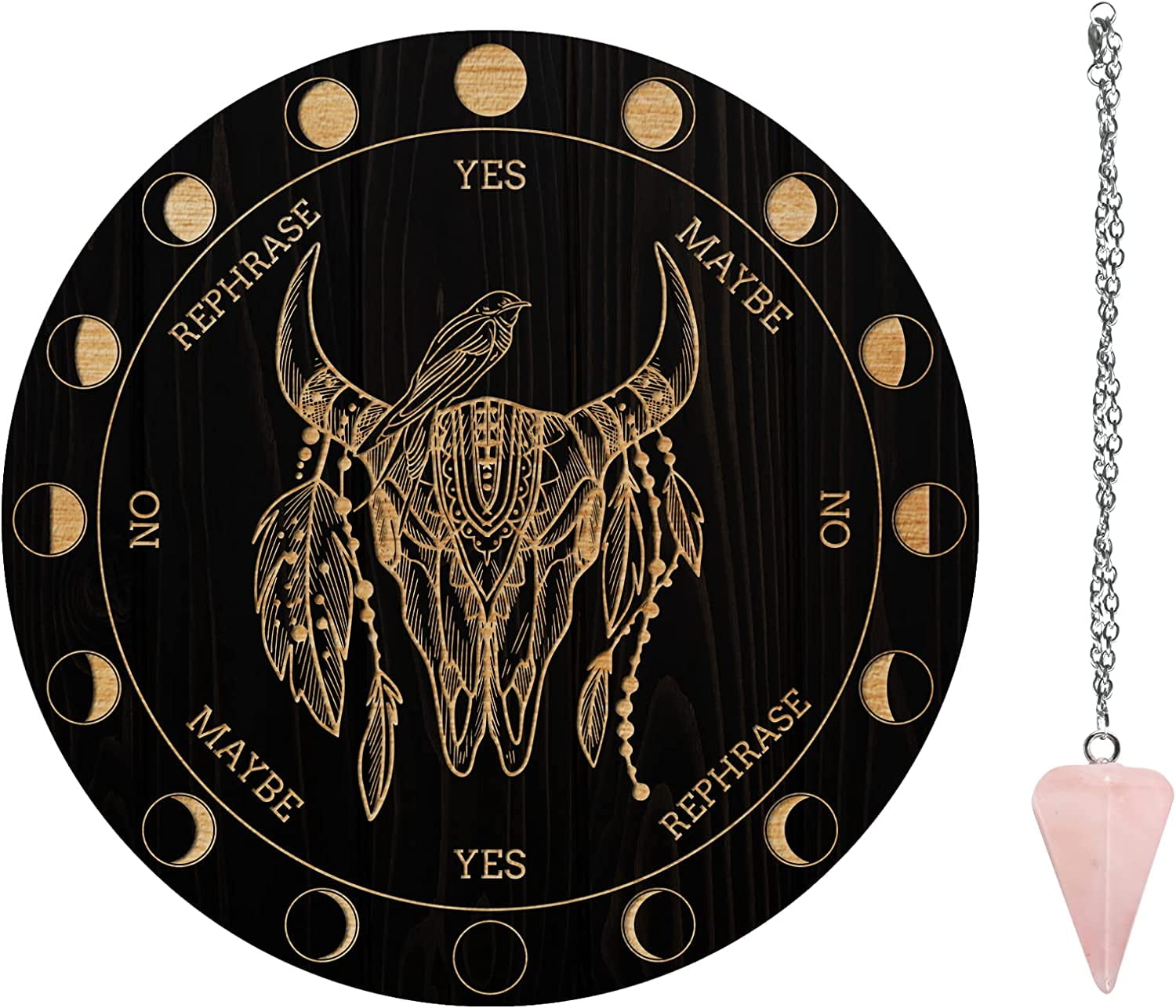 7.8'' Pendulum Board Wooden Dowsing Planchette with Rose Quartz ...
