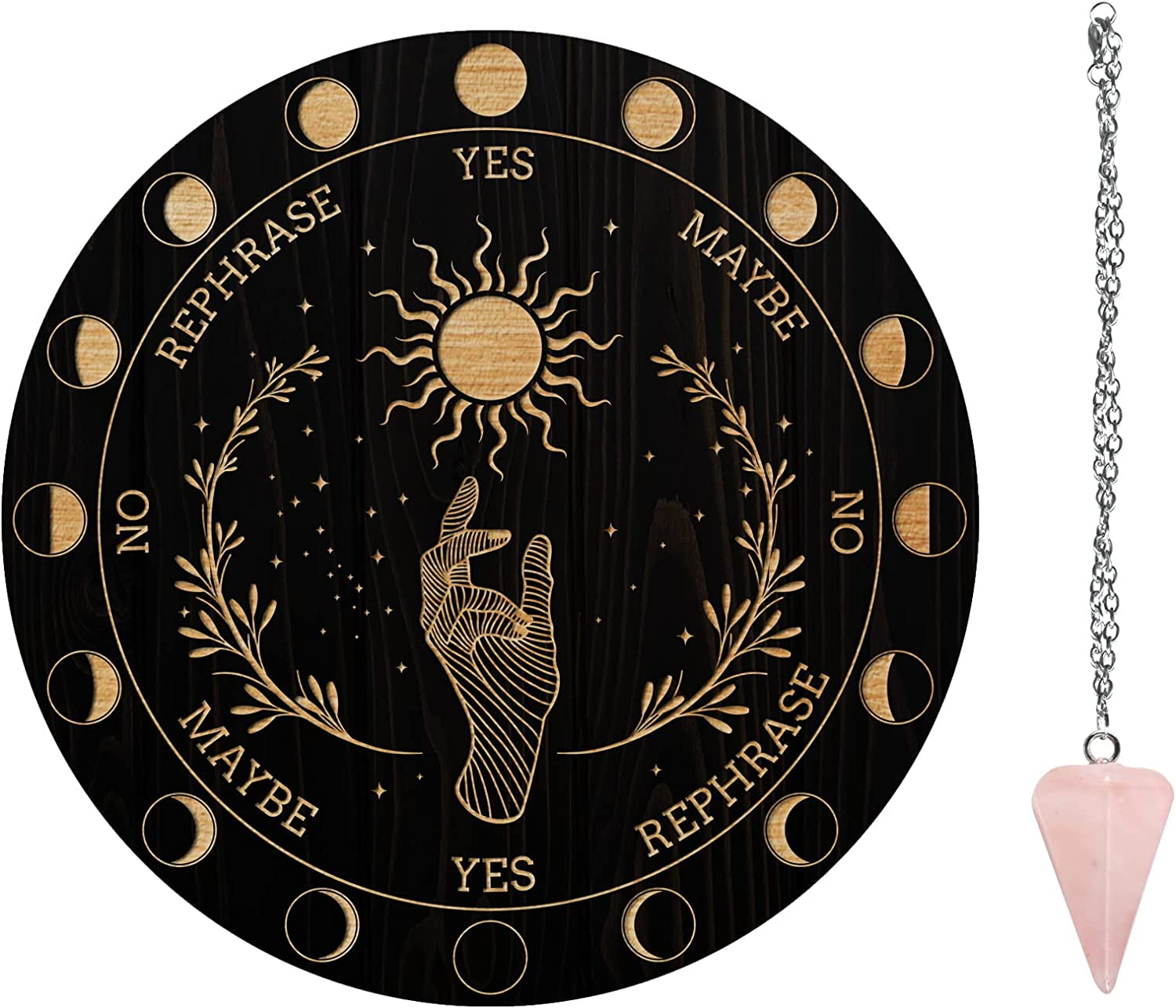 7.8'' Pendulum Board Wooden Dowsing Planchette with Rose Quartz ...
