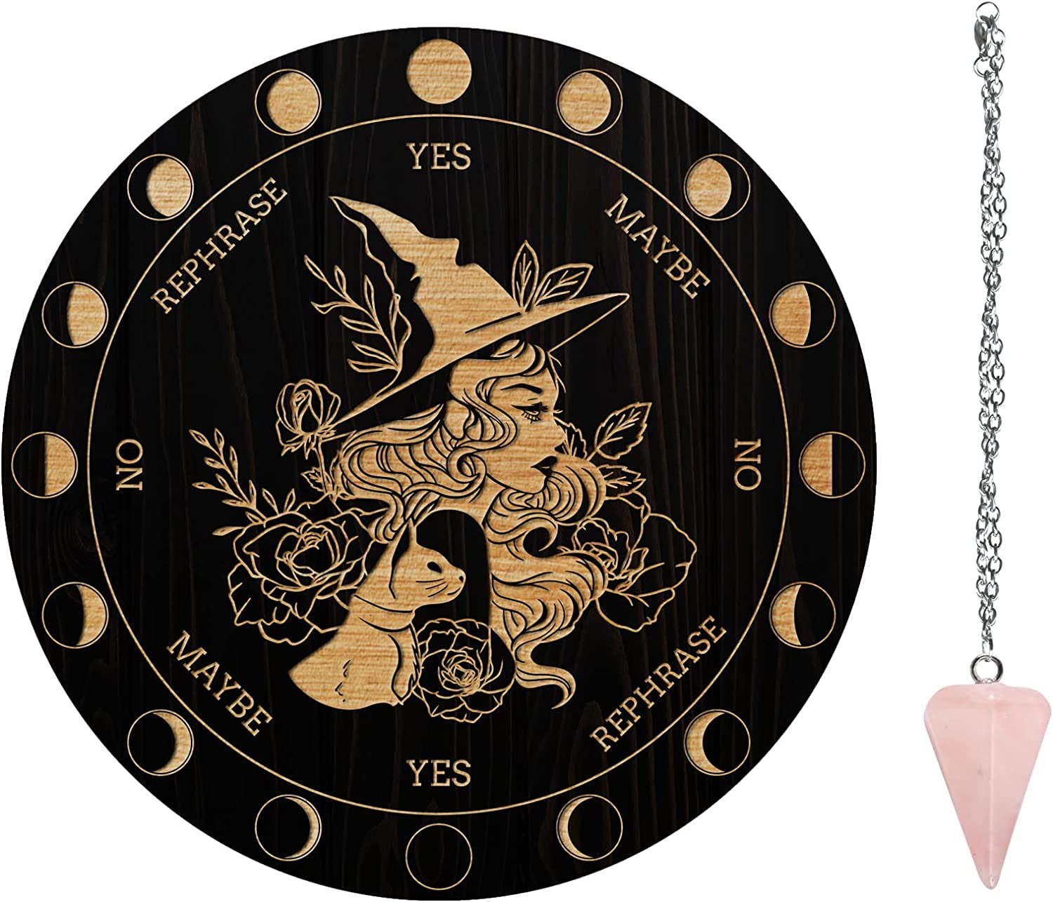 7.8' Pendulum Board Wooden Dowsing Planchette with Rose Quartz Dowsing ...