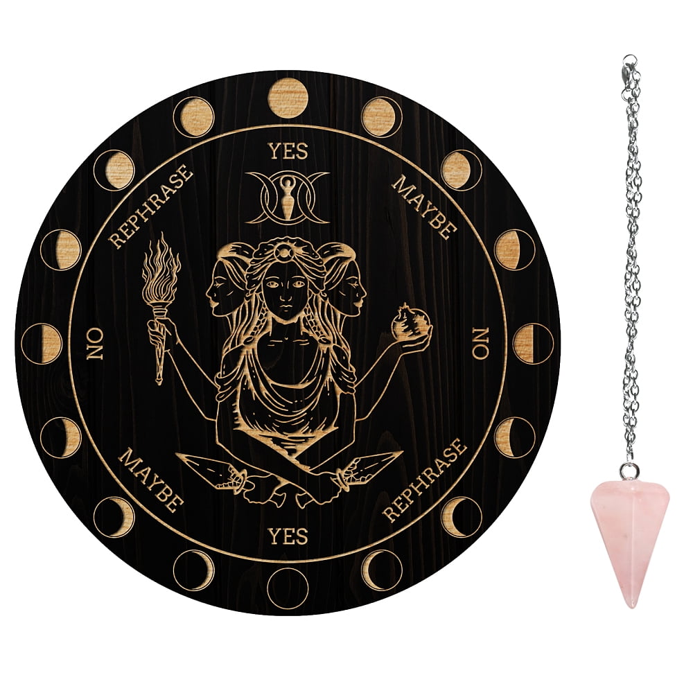 7.8" Pendulum Board Wooden Dowsing Planchette with Rose Quartz Dowsing ...