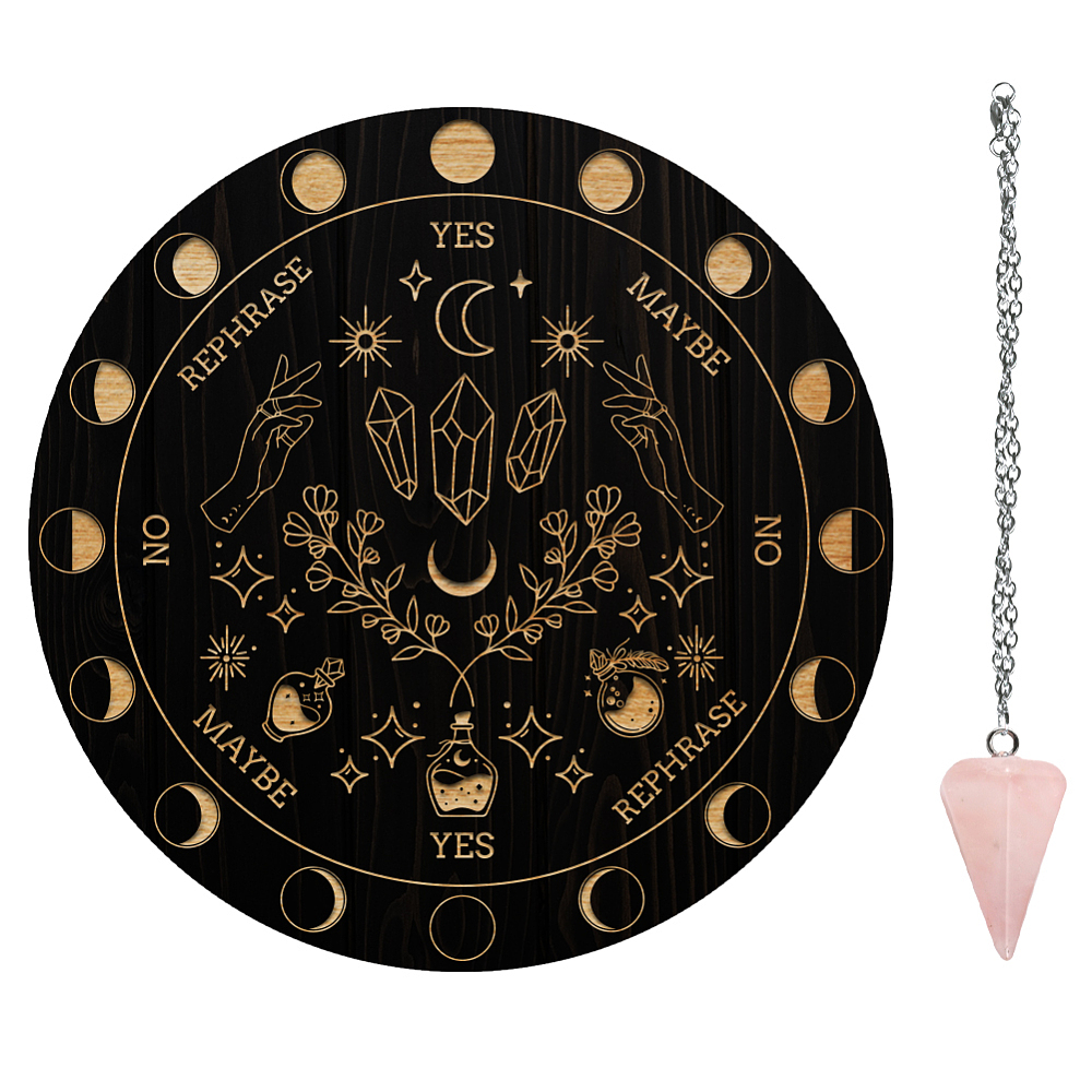7.8" Pendulum Board Wooden Dowsing Planchette with Rose Quartz Dowsing ...