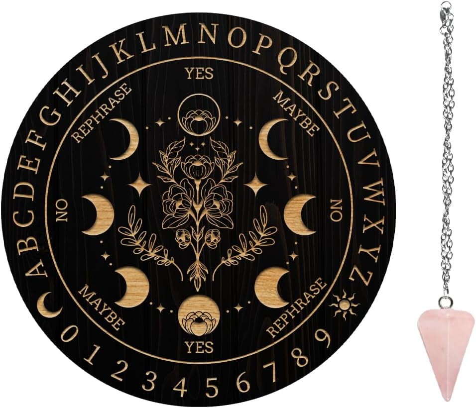 7.8" Pendulum Board Wooden Dowsing Planchette with Rose Quartz Dowsing ...