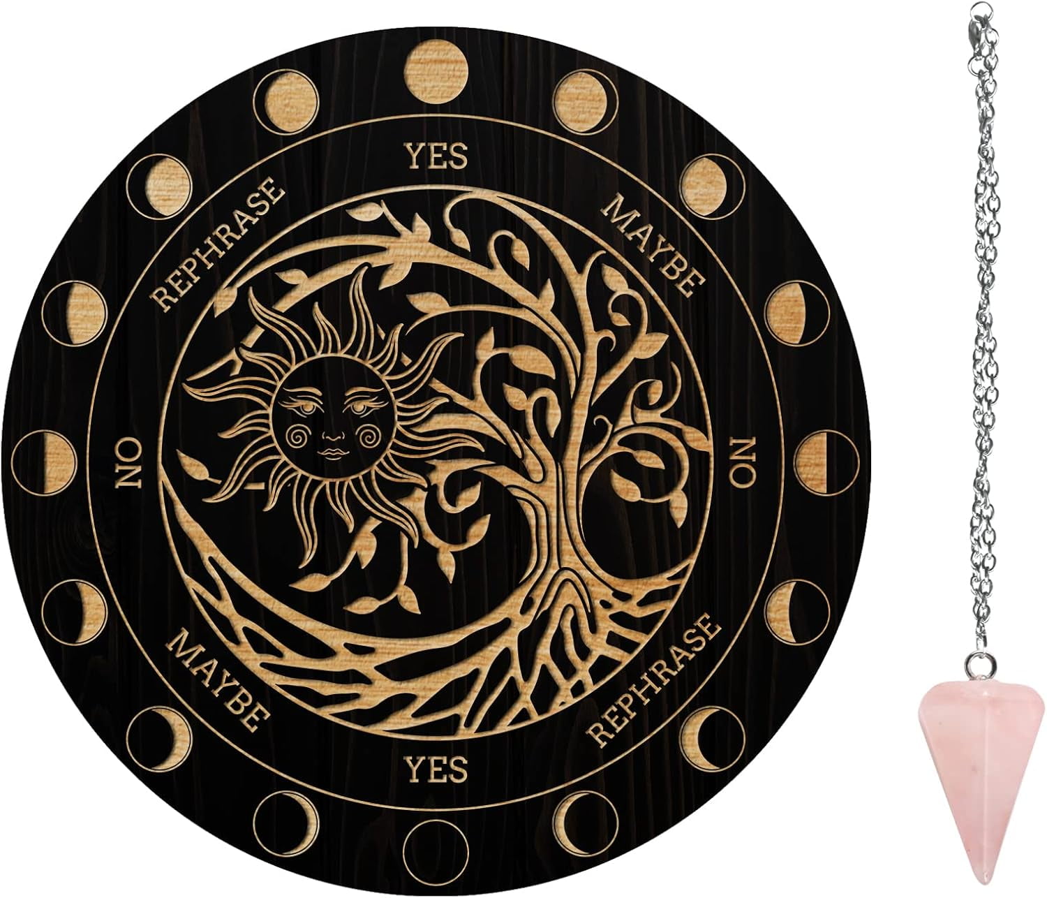 7.8" Pendulum Board Wooden Dowsing Planchette with Rose Quartz Dowsing ...