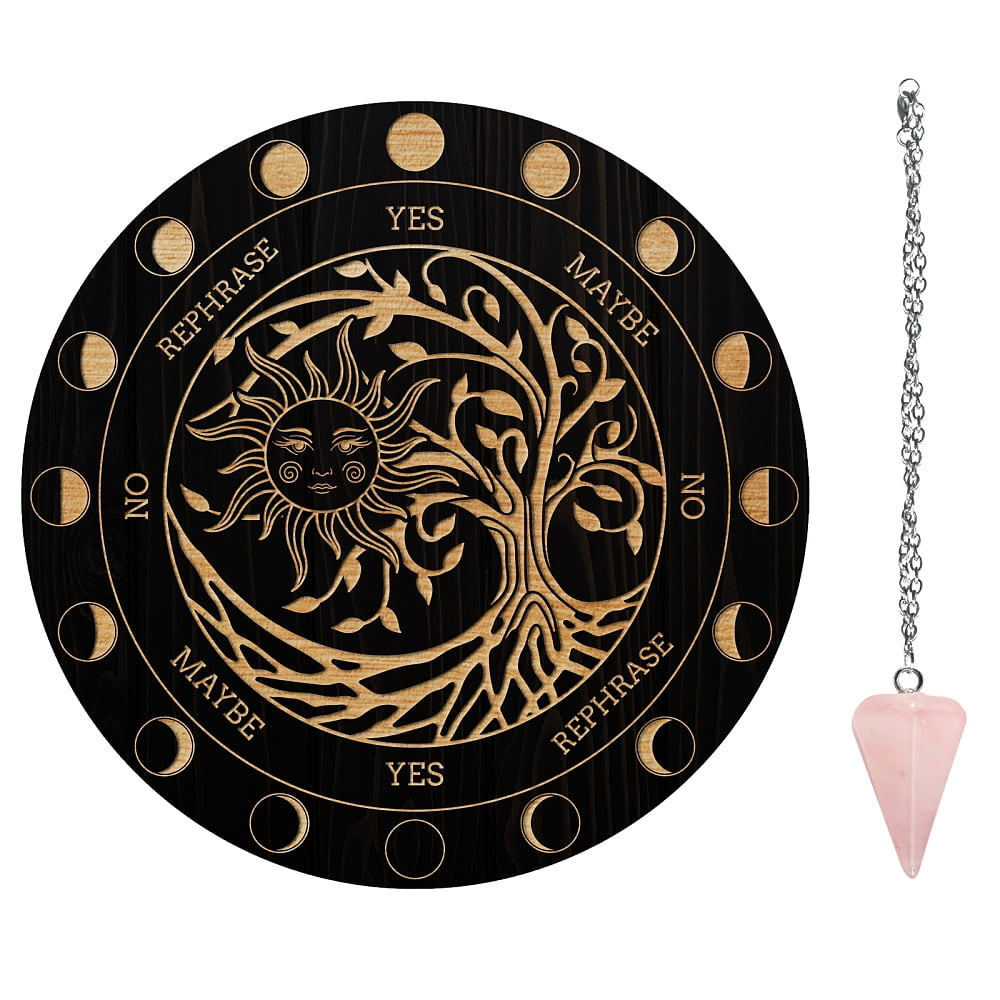 7.8" Pendulum Board Wooden Dowsing Planchette with Rose Quartz Dowsing ...