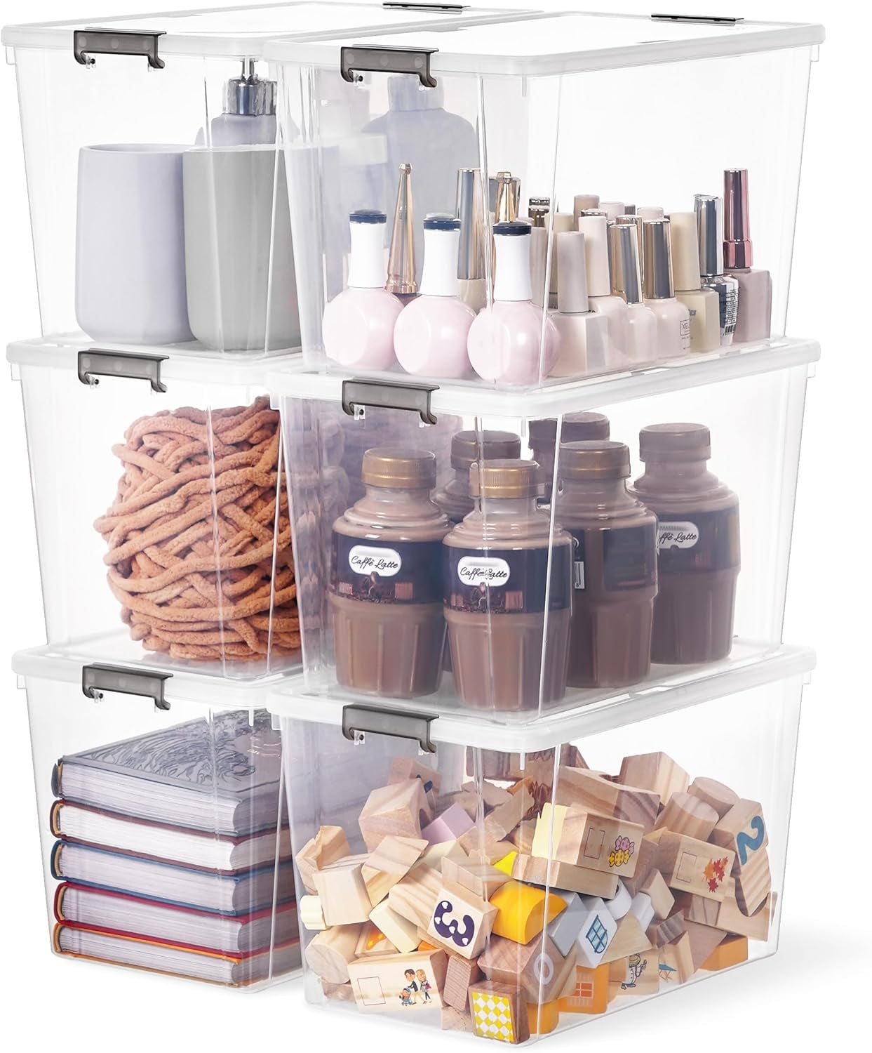 7.8 QT 6 Pack Small Storage Bins Plastic Storage Container Stackable ...