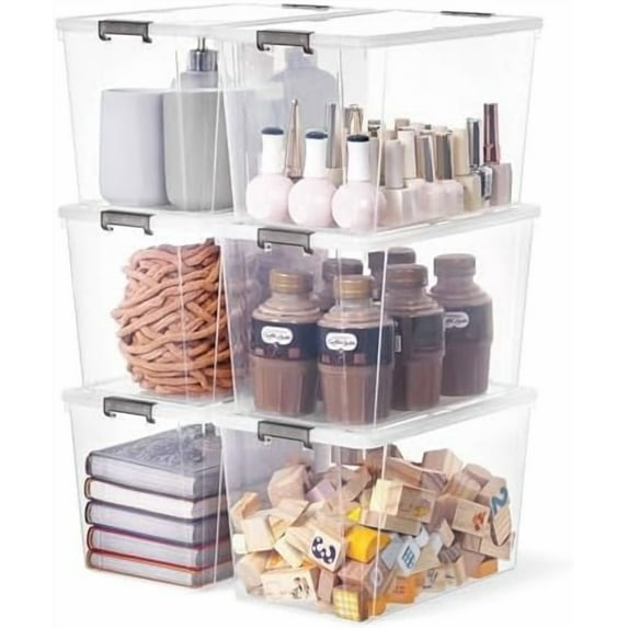 7.8 QT 6 Pack Small Storage Bins Plastic Storage Container Stackable ...