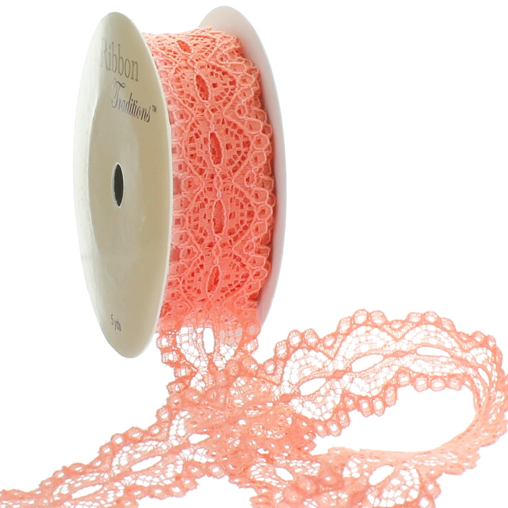 7/8" Ribbon Hole Lace Trim Light Coral 5 Yard - Walmart.com
