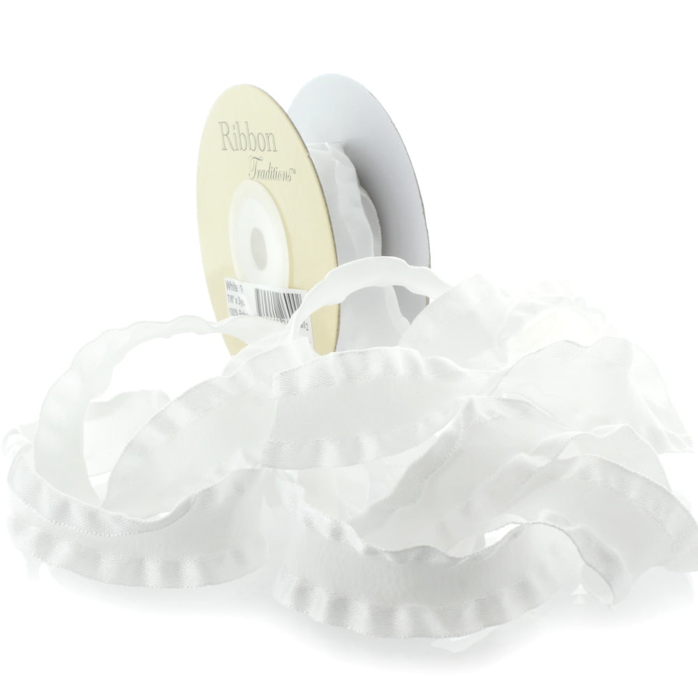 7/8" Satin Double Ruffle Ribbon 029 White 25 Yard - Walmart.com