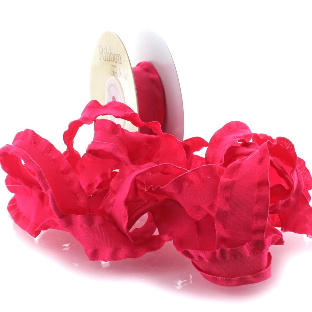 7/8" Satin Double Ruffle Ribbon 175 Shocking Pink 25 Yard - Walmart.com