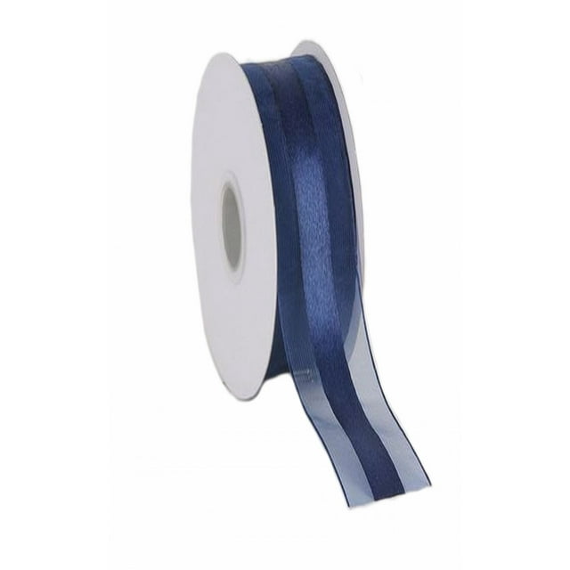 7/8" Sheer Organza with Satin Middle Ribbon 25 Yards - Navy Blue ...