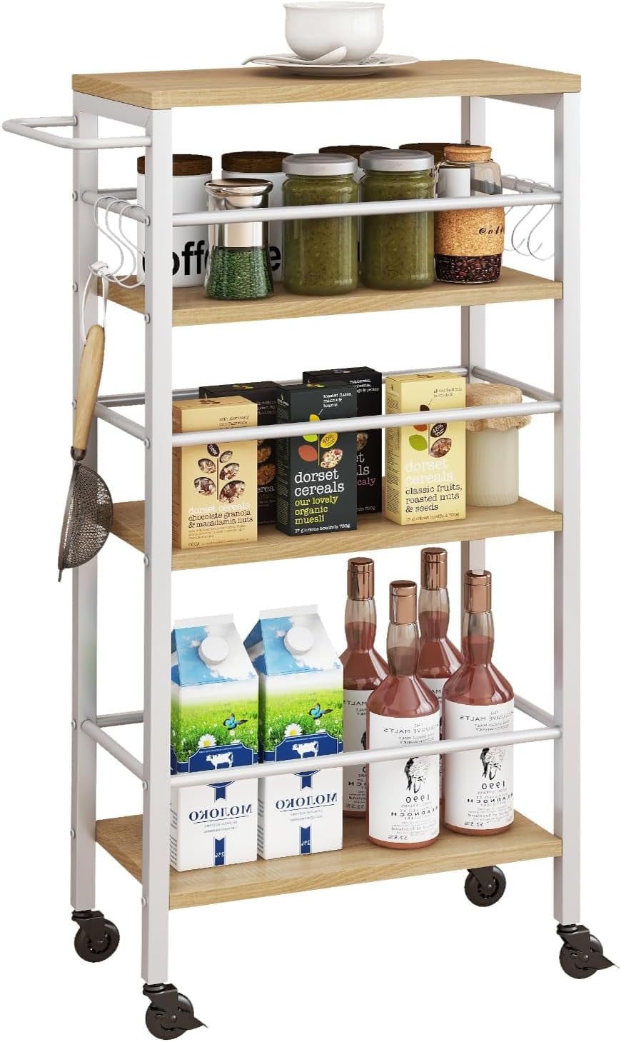 7.8" Slim Rolling Cart,4 Tier Metal Kitchen Laundry Storage Cart ...