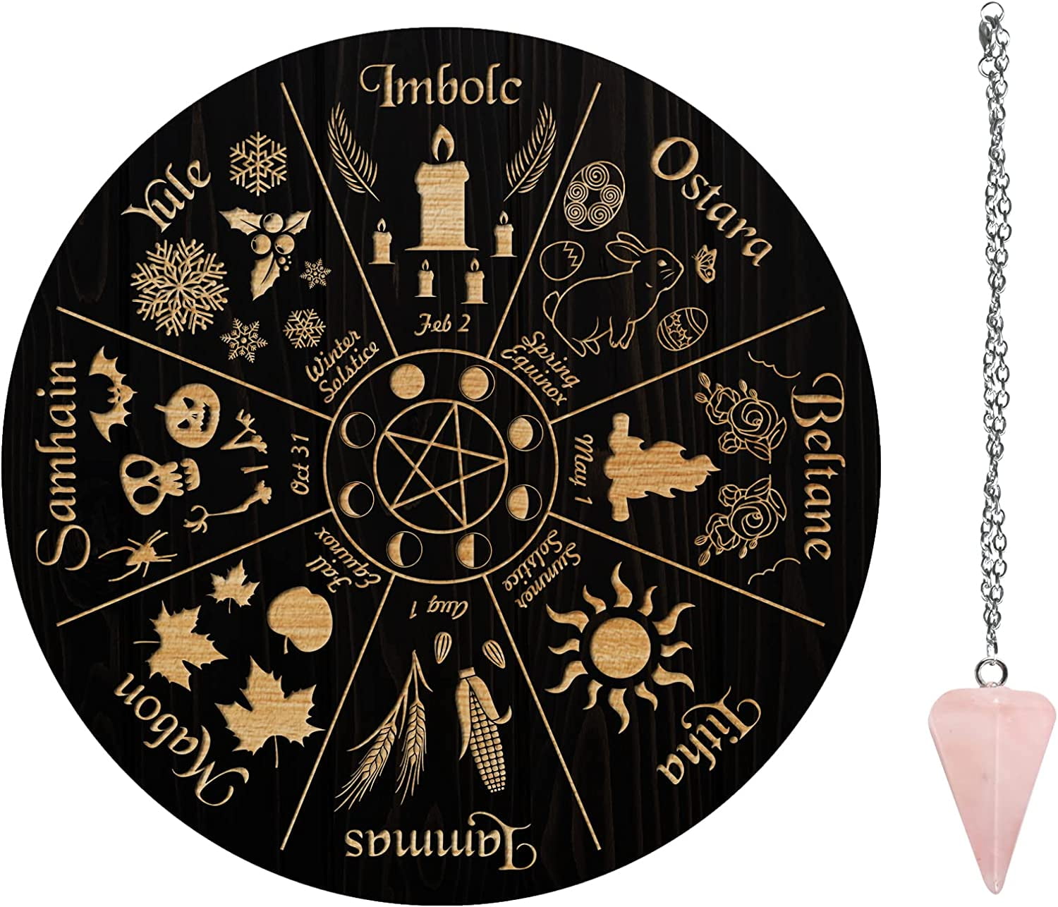 7.8" Star Pendulum Board Wooden Dowsing Planchette with Rose Quartz ...