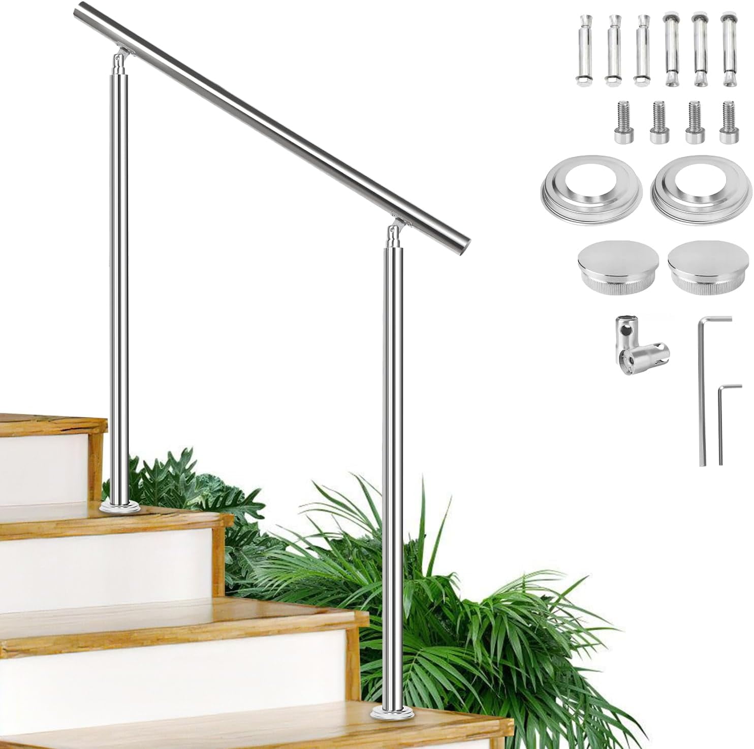 7-8 Steps Stainless Steel Handrail 70.9’’x42’’, Metal Balustrade Hand ...