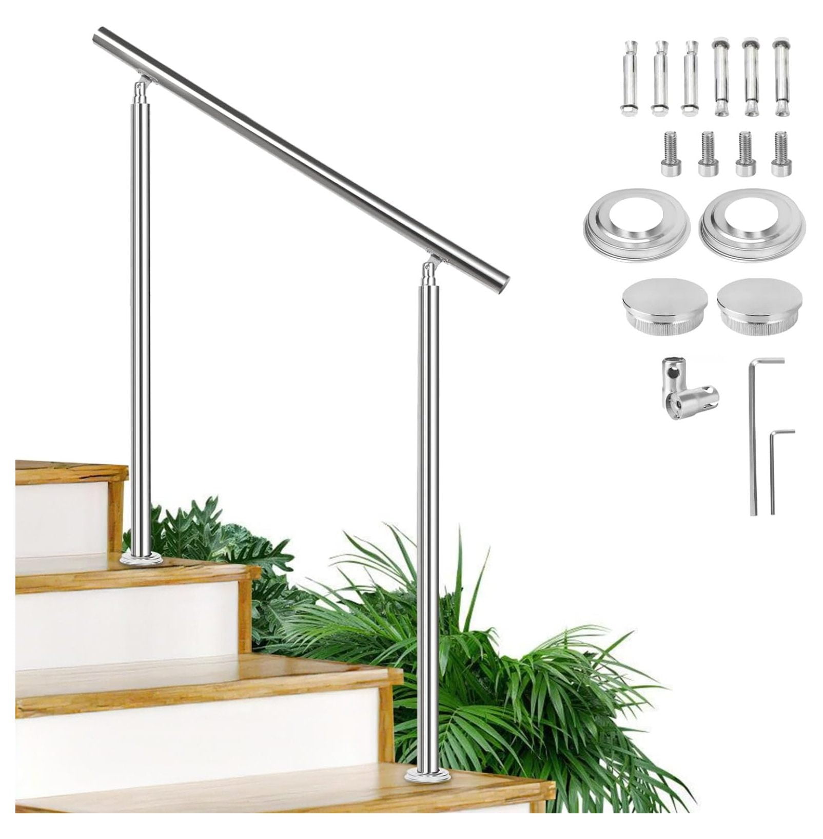7-8 Steps Stainless Steel Handrail 70.9’’x42’’, Metal Balustrade Hand ...