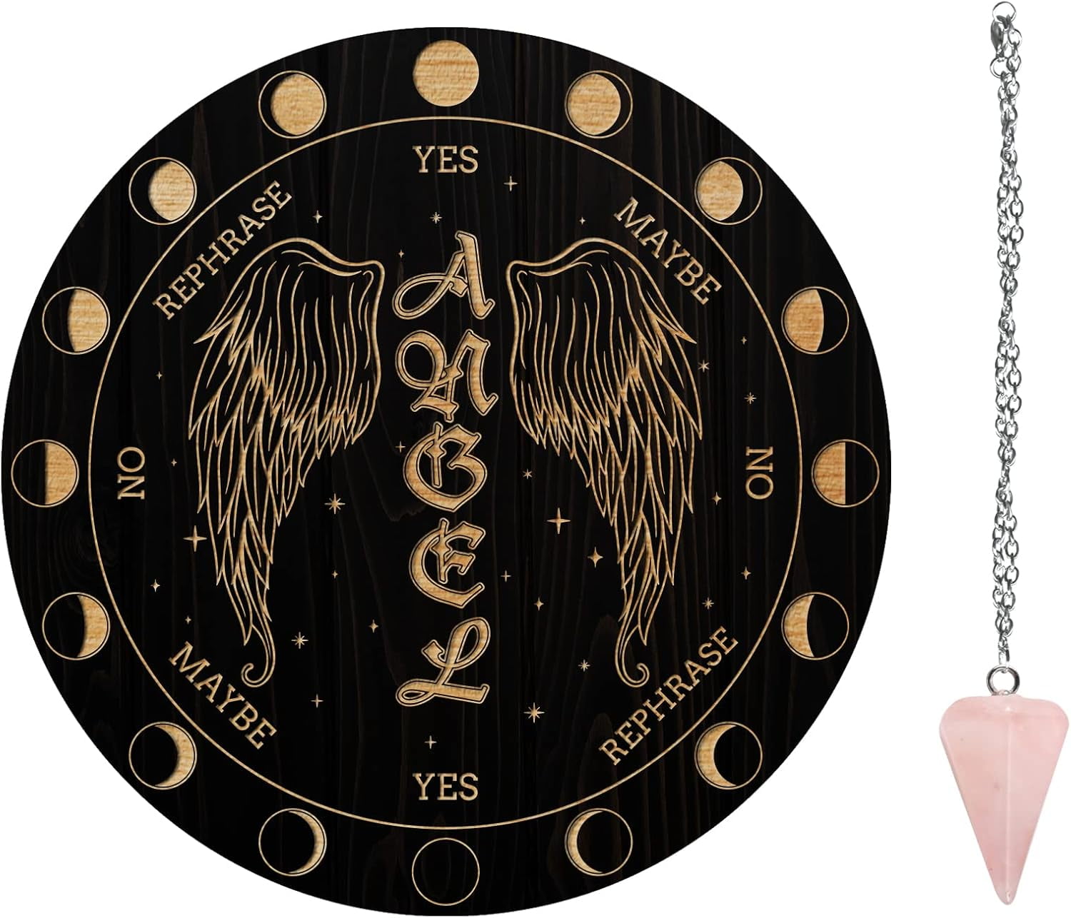 7.8" Witch Pendulum Board, Angel Wings Wooden Dowsing Planchette with ...