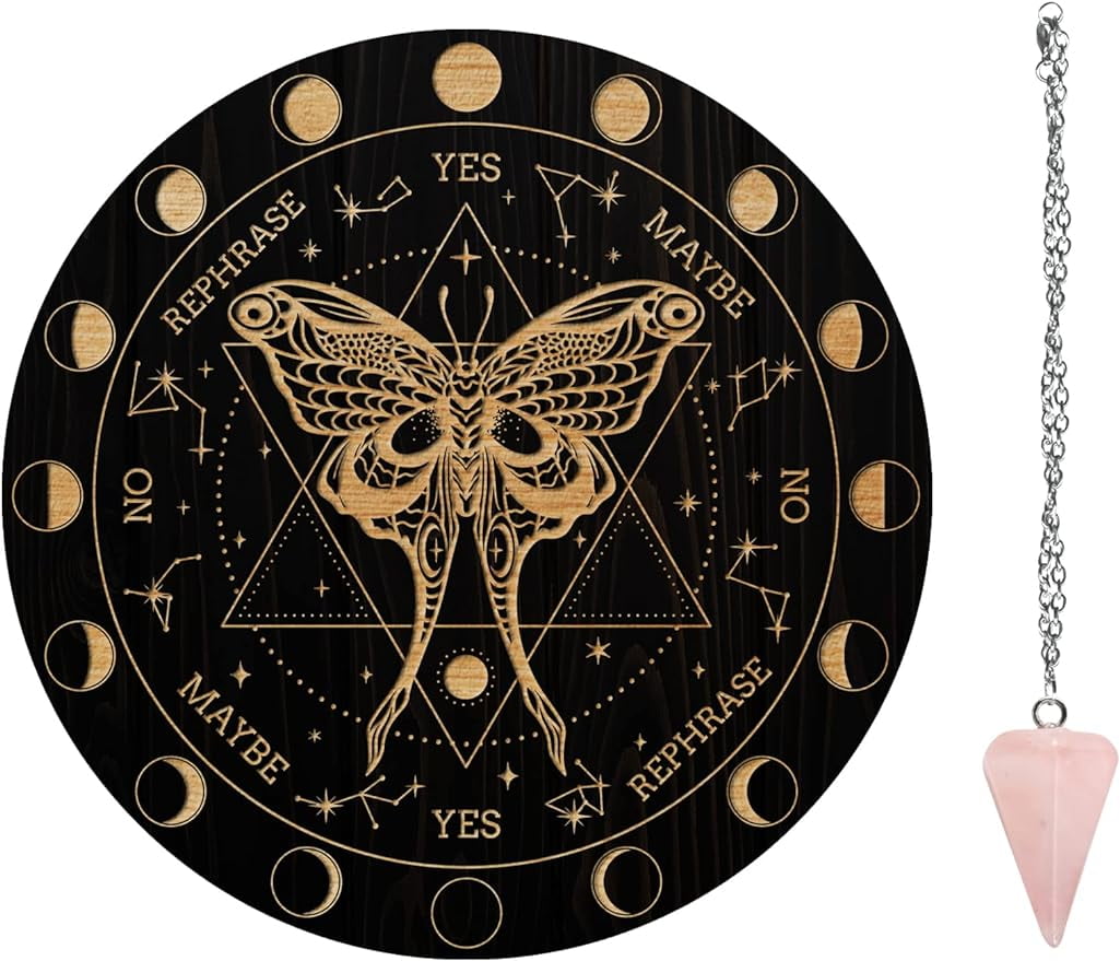 7.8" Witch Pendulum Board Swallow Butterfly Wooden Dowsing Planchette ...