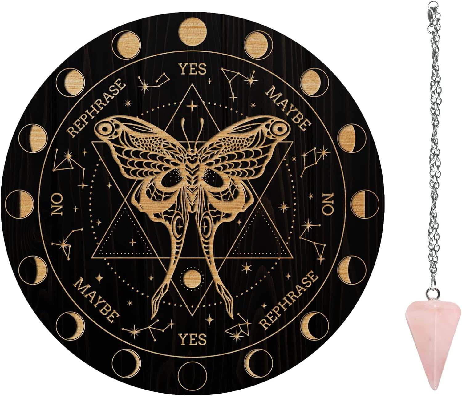 7.8" Witch Pendulum Board Swallow Butterfly Wooden Dowsing Planchette ...