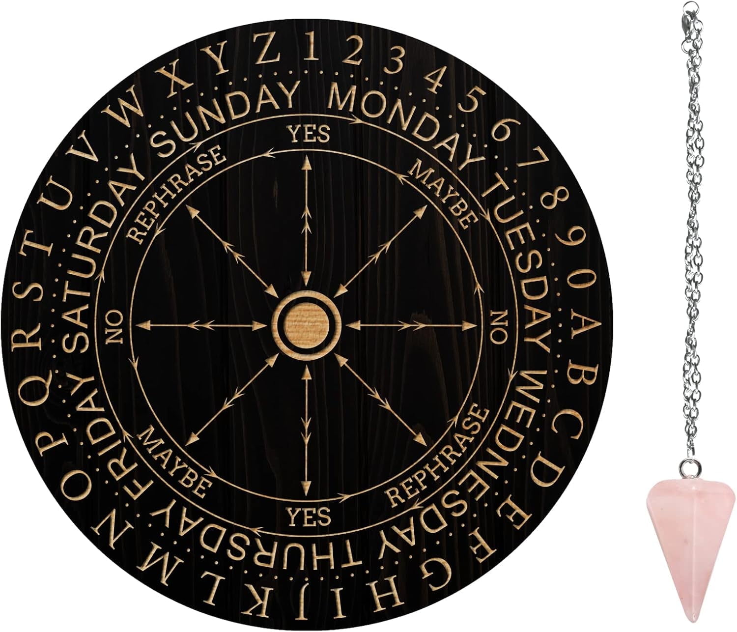 7.8" Witch Pendulum Board Wooden Dowsing Planchette with Rose Quartz ...