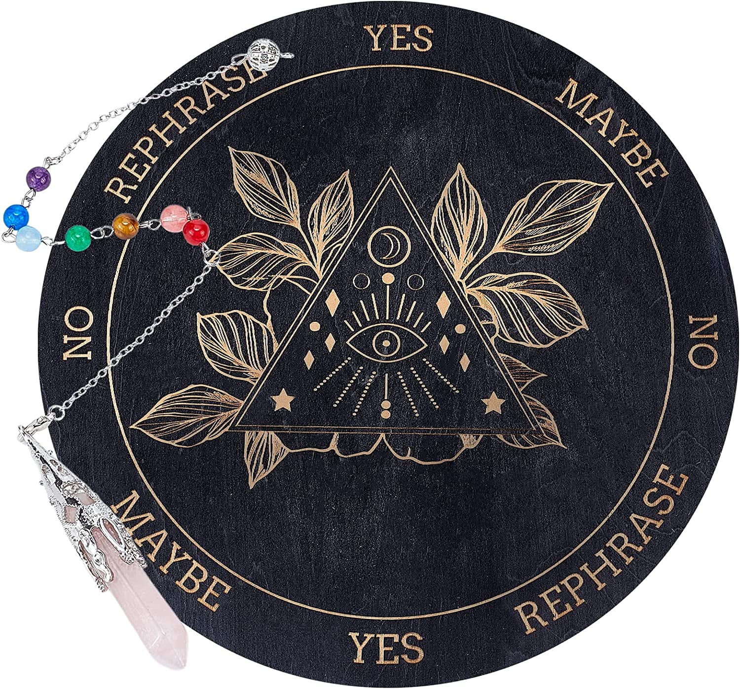 7.8" Witch Pendulum Board Wooden Dowsing Planchette with Rose Quartz ...