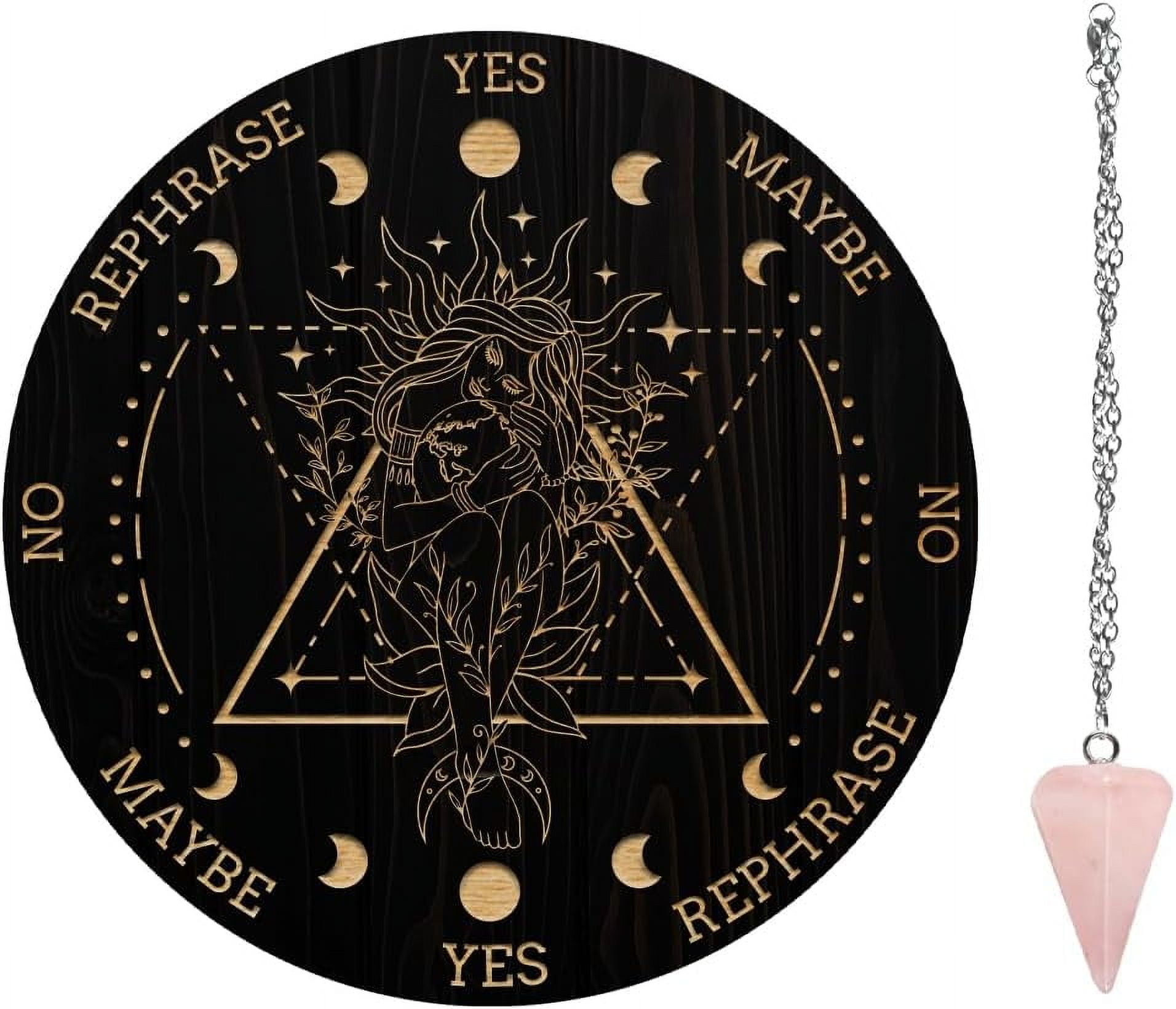 7.8" Witch Pendulum Board Wooden Dowsing Planchette with Rose Quartz ...