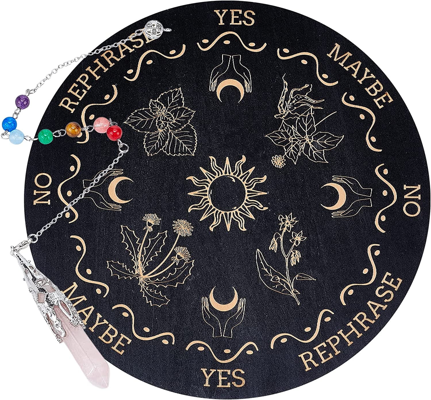 7.8" Witch Pendulum Board Wooden Dowsing Planchette with Rose Quartz ...