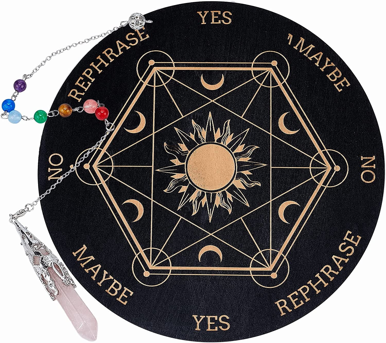 7.8" Witch Pendulum Board Wooden Dowsing Planchette with Rose Quartz ...