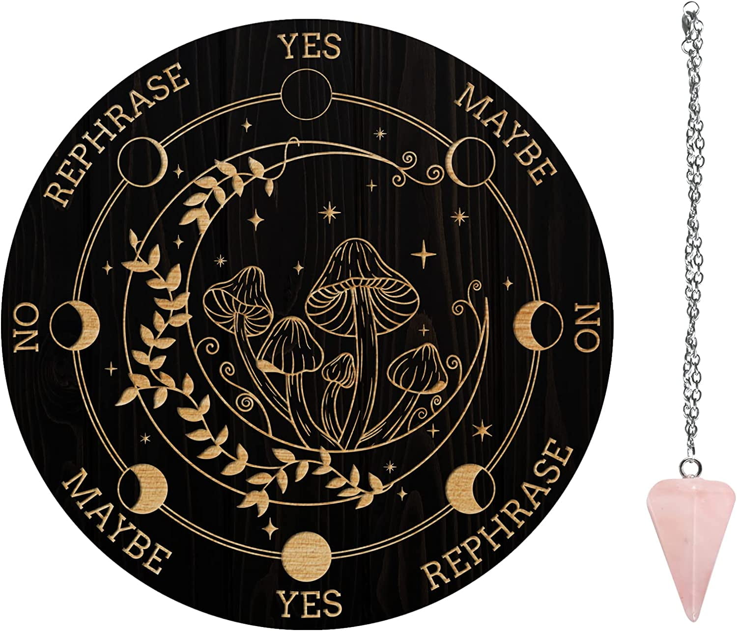 7.8" Witch Pendulum Board Wooden Dowsing Planchette with Rose Quartz ...