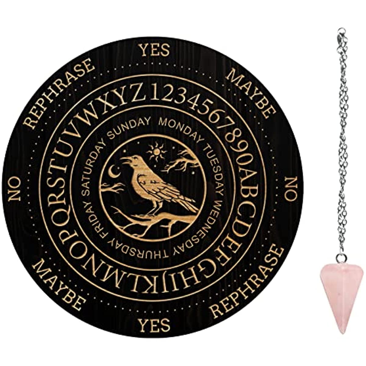 7.8" Witch Pendulum Board Wooden Dowsing Planchette with Rose Quartz ...