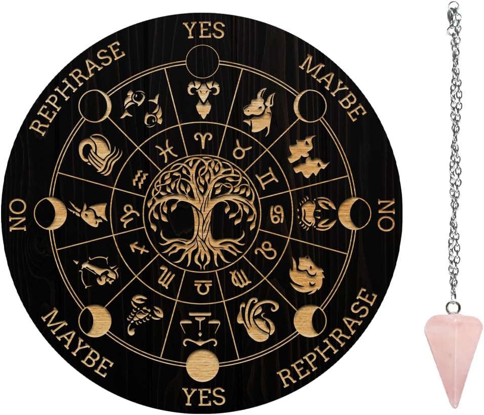 7.8" Witch Pendulum Board Wooden Dowsing Planchette with Rose Quartz ...